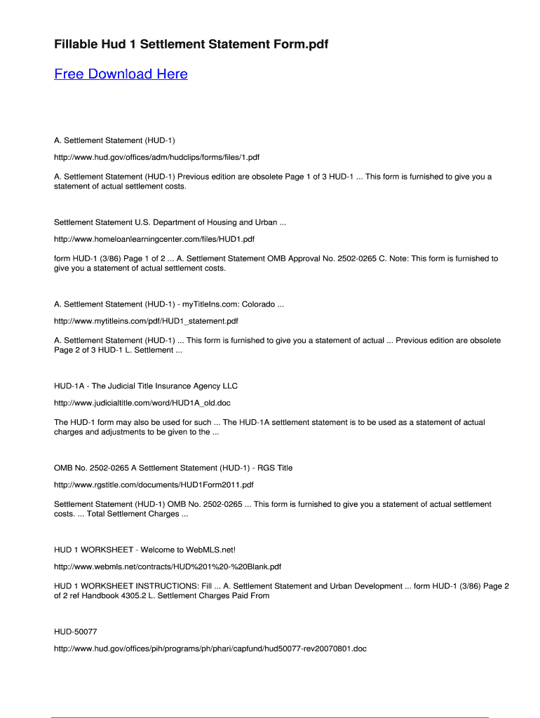 Fillable Online Hud 1 Settlement Statement Form Fax Email Print - pdfFiller