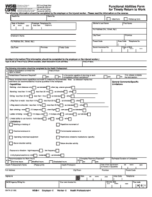 Fillable Online Functional Abilities Form for Timely Return to Work Fax ...