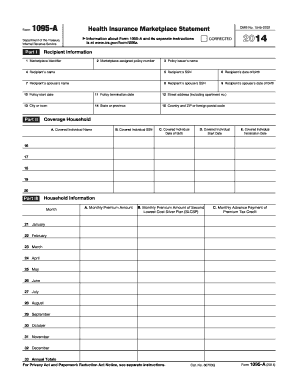 Fillable Online IRS Form 1095-A Health Insurance Marketplace Statement ...