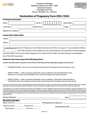 Fillable Online oseh umich Declaration of Pregnancy Form RSS-105A ...