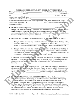 Fillable Online PURCHASERS PRE-SETTLEMENT OCCUPANCY AGREEMENT Fax Email ...