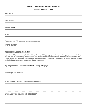 Fillable Online MARIA COLLEGE DISABILITY SERVICES REGISTRATION FORM Fax ...