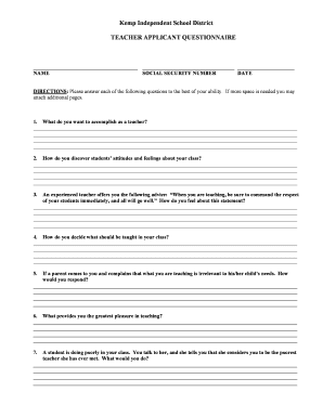 Fillable Online TEACHER APPLICANT QUESTIONNAIRE Fax Email Print - pdfFiller