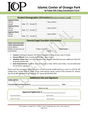 Fillable Online icopfl ICOP-Al-Falah-Hifz-Class-Enrollment-Formpdf Fax ...