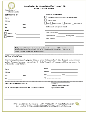 Fillable Online mhcnca Tree of Life Leaf Order Form Fax Email Print ...