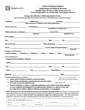 Fillable Online Clergy Identification CID Application Form Fax Email ...