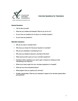 Fillable Online Interview Questions for Volunteers Fax Email Print ...