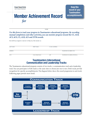 Fillable Online toastmastersd69 Member Achievement Record ...