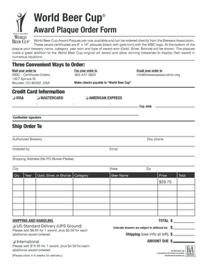 Fillable Online Award Plaque Order Form Fax Email Print - pdfFiller