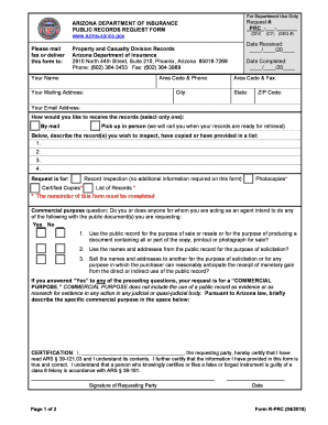 Fillable Online Record Request Form - Arizona Department of Insurance ...