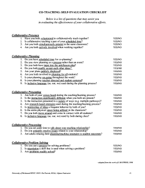 Fillable Online CO-TEACHING: SELF-EVALUATION CHECKLIST Fax Email Print ...