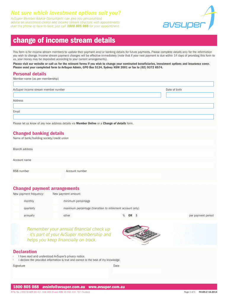 Fillable Online Change of income stream details For Income Stream ...