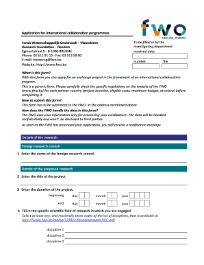 Fillable Online fwo Application for international collaboration programmes Fax Email Print ...