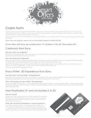 Fillable Online sony co Claim form - Sony UK - sony co Fax Email Print ...
