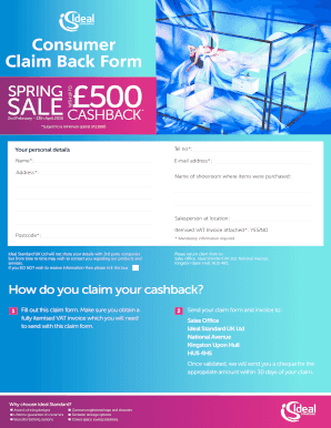 Fillable Online Consumer Claim Back Form SPRING 500 WITH UP TO Fax ...