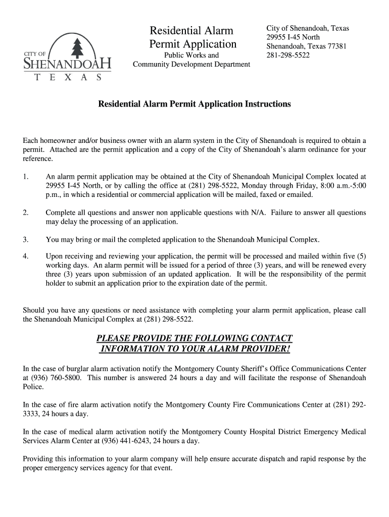 Fillable Online Residential Alarm Permit Application - E-Gov Link Fax ...