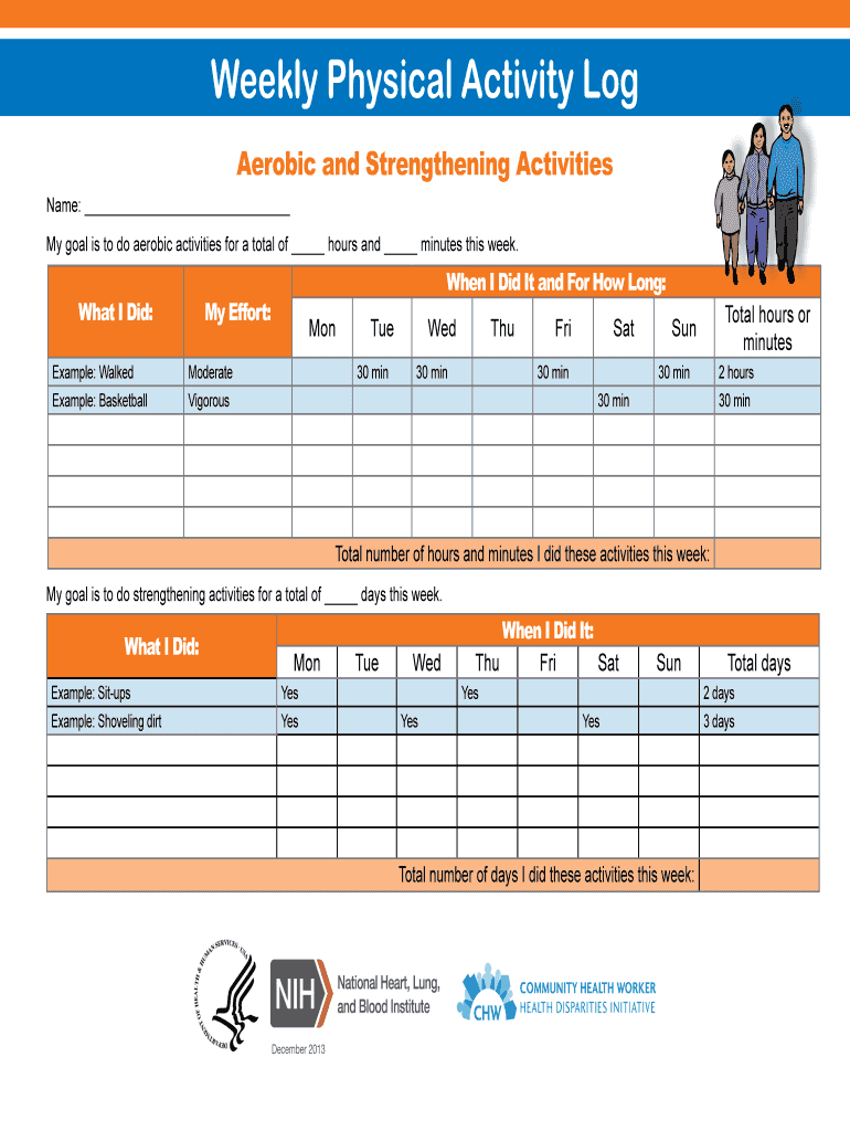 Fillable Online Weekly Physical Activity Log Fax Email Print - pdfFiller