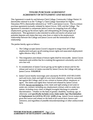 Fillable Online TENURE PURCHASE AGREEMENT AGREEMENT OF SETTLEMENT AND ...