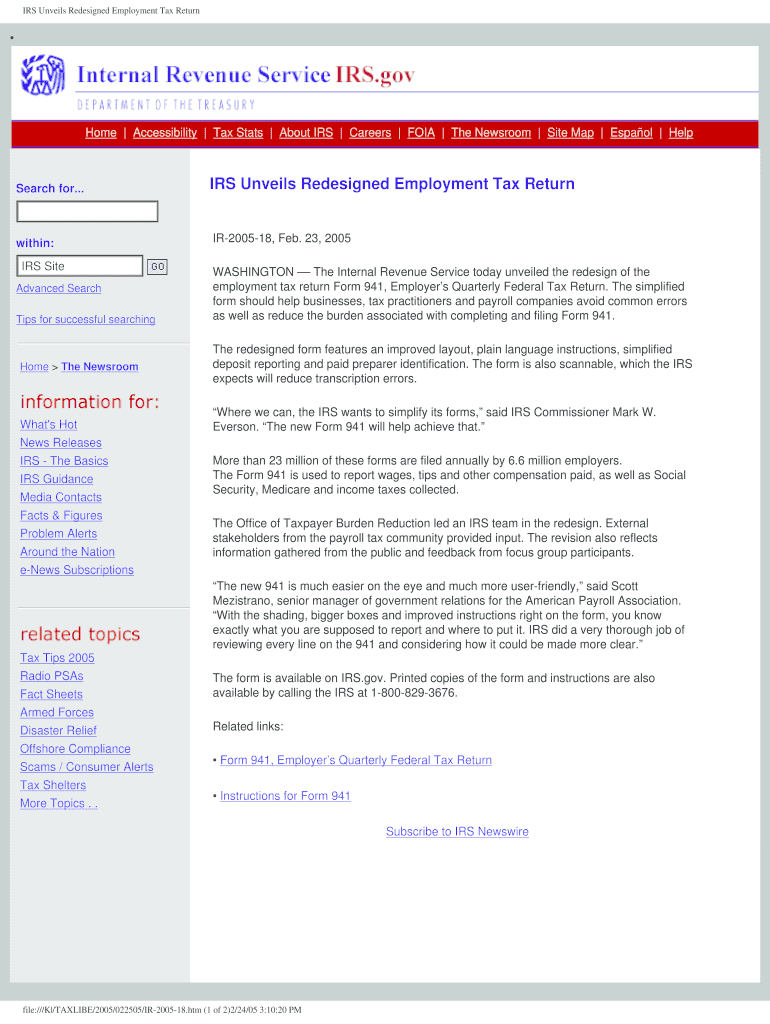 Fillable Online Irs Unveils Redesigned Employment Tax Return Fax Email ...