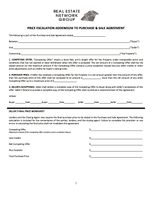 Fillable Online PRICE ESCALATION ADDENDUM TO PURCHASE amp SALE Fax ...
