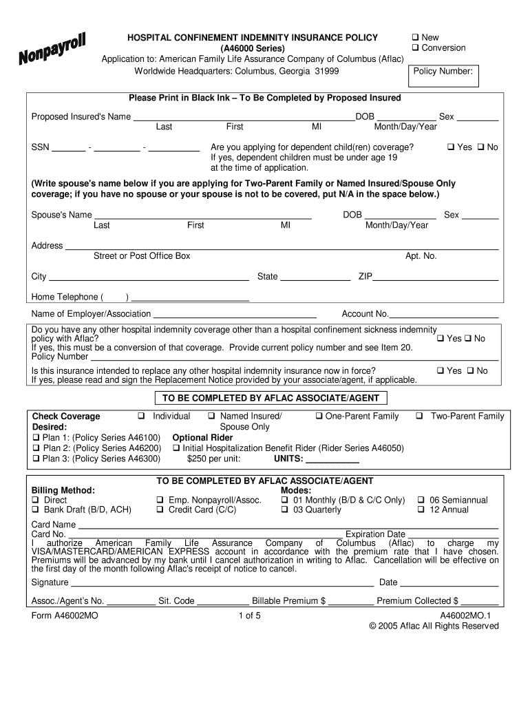 Fillable Online HOSPITAL CONFINEMENT INDEMNITY INSURANCE POLICY Fax ...