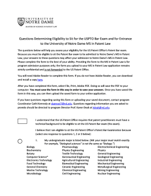 Fillable Online patentlaw nd USPTO Patent Bar eligibility form - Patent ...