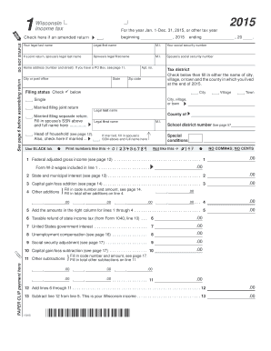 Fillable Online revenue wi 2015 I-010 Form 1, Wisconsin income tax ...