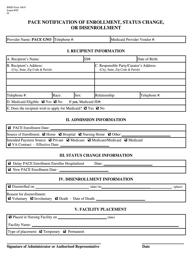 Fillable Online dhh louisiana 148-P - PACE Notification of Enrollment ...