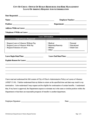 Fillable Online Leave of Absence Request Form Fax Email Print - pdfFiller