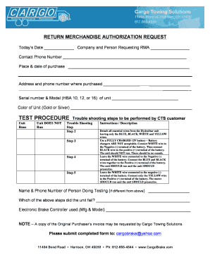 Fillable Online Return Merchandise AUTHORIZATION REQUEST Fax Email ...
