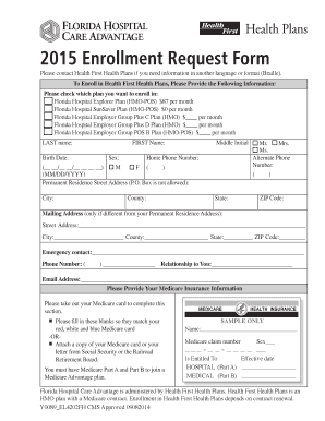 Fillable Online 2015 Mapd Enrollment Request Form FHCAfinal Fax Email ...