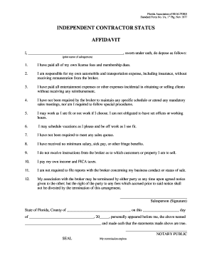Fillable Online Independent CONTRACTOR Status Affidavitpdf Fax Email ...