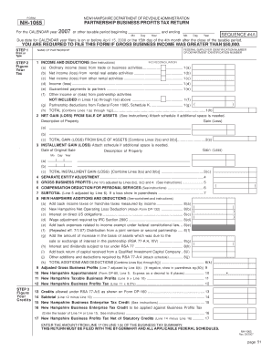 Fillable Online revenue nh FORM NH- 1065 PARTNERSHIP BUSINESS PROFITS ...