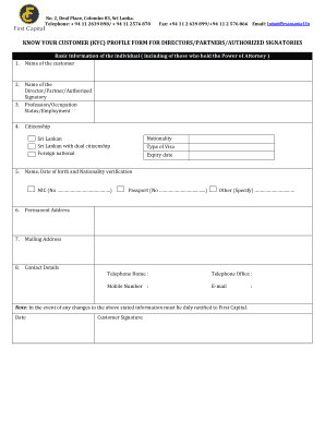 Fillable Online firstcapital KNOW YOUR CUSTOMER KYC PROFILE FORM FOR ...