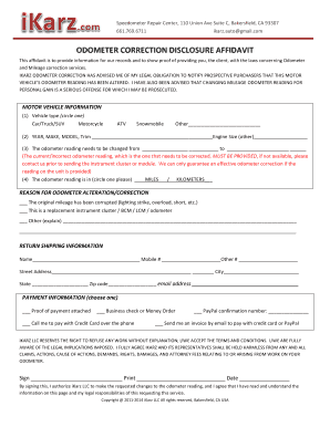 Fillable Online ODOMETER CORRECTION DISCLOSURE AFFIDAVIT Fax Email ...