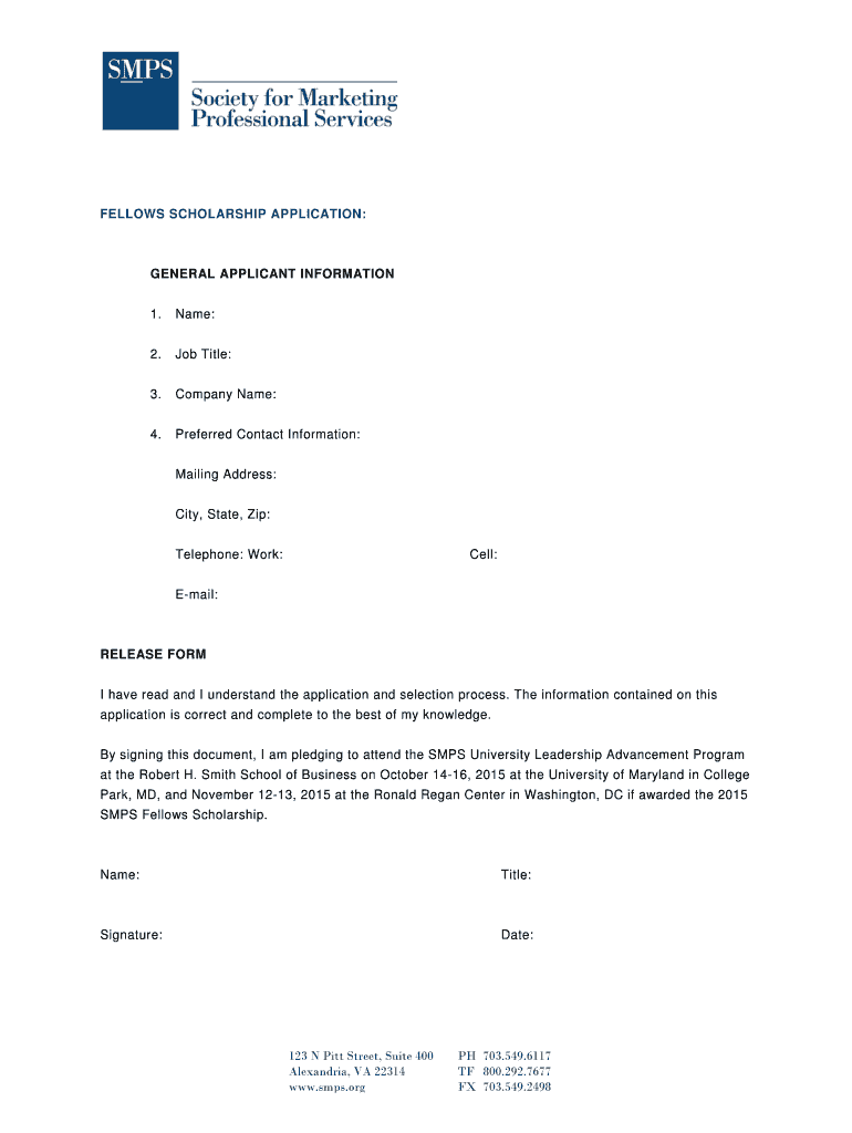 Fillable Online Fellows Scholarship - SMPS Fax Email Print - pdfFiller