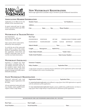 Fillable Online New Watercraft Registration - Lake Wildwood Fax Email ...