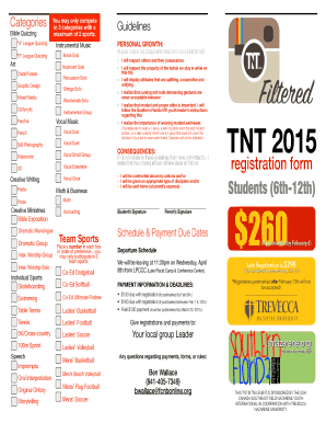 Fillable Online sfnazarene TNT 2015 - Student Registration form ...