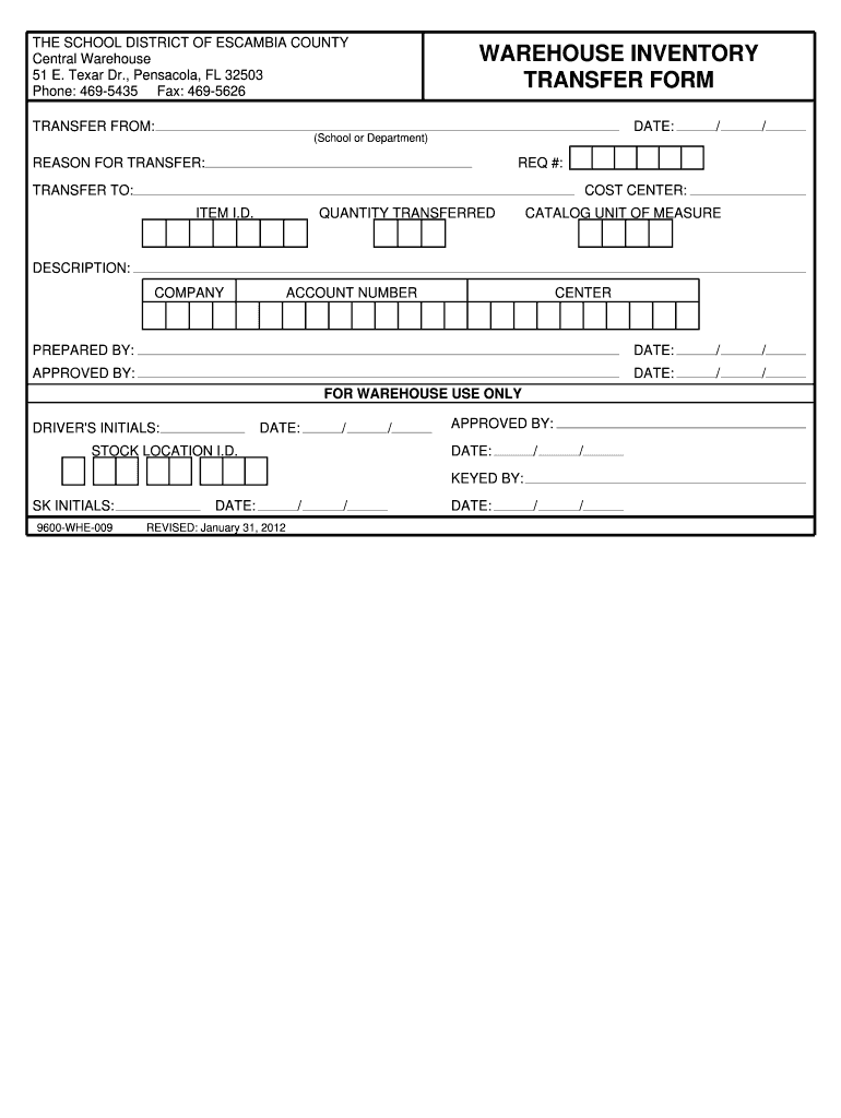 Fillable Online escambia k12 fl Warehouse inventory transfer bformb ...