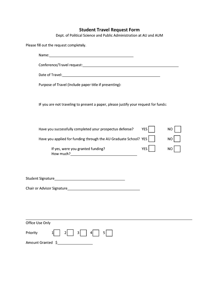 Fillable Online cla auburn Student Travel Request Form - Auburn ...