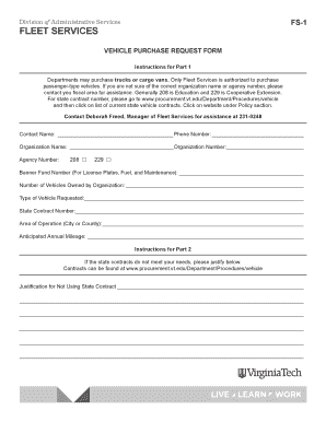 Fillable Online fs vt Vehicle bPurchaseb bformb FS1 - Fleet Services ...