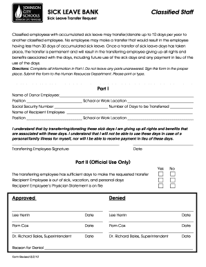 Fillable Online jcschools Sick Leave Transfer Request - jcschools Fax ...