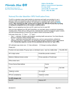 Fillable Online National Provider Identifier NPI Notification Form ...