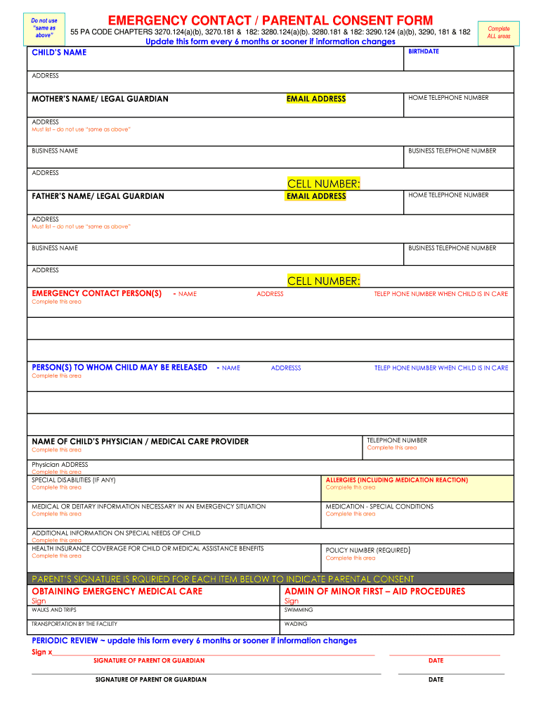 Fillable Online calvarychristianschool1 Do not use EMERGENCY CONTACT PARENTAL CONSENT FORM same ...