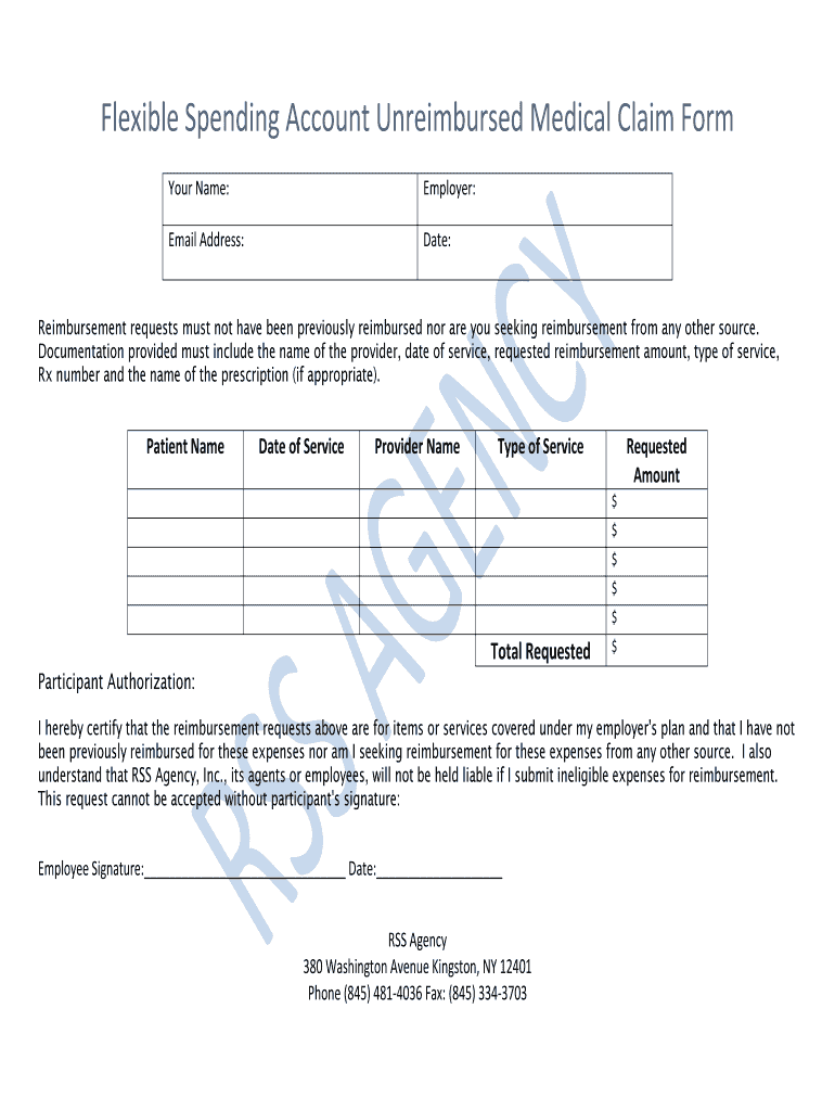 Fillable Online BFSA Claim Formb Unreimbursed Medical - RSS Agency Fax Email Print - pdfFiller