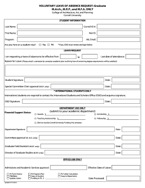 Fillable Online aap cornell VOLUNTARY LEAVE OF ABSENCE REQUEST Graduate ...