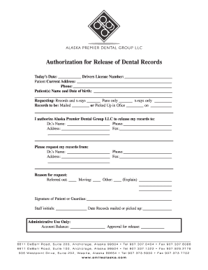 Fillable Online Authorization for Release of Dental Records Fax Email ...