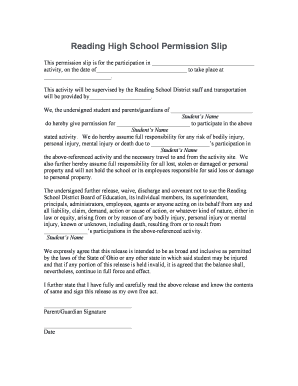 Fillable Online Reading High School Permission Slip Fax Email Print - pdfFiller