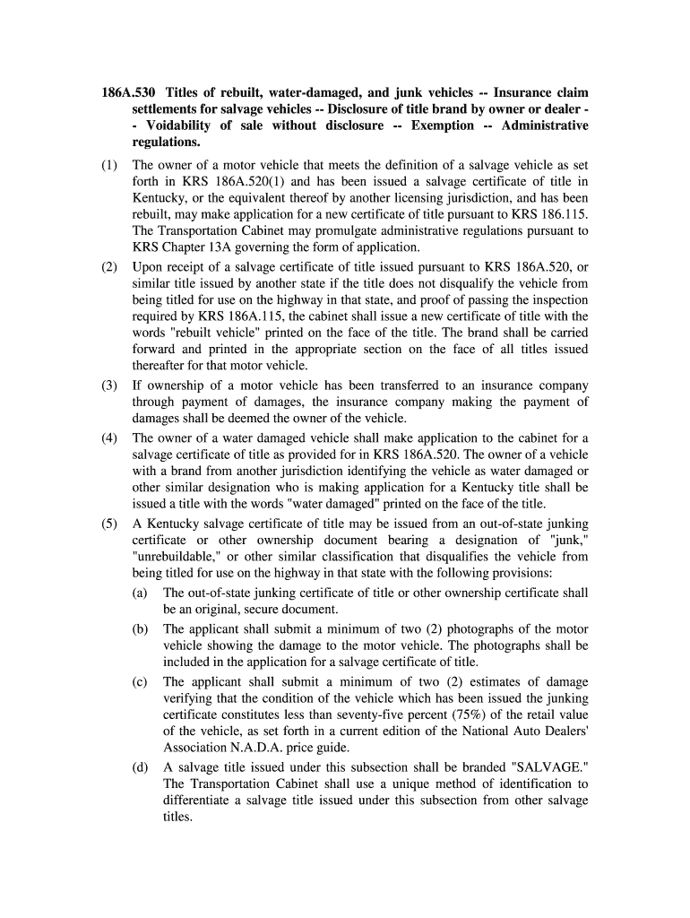 Fillable Online 530 Titles of rebuilt, water-damaged, and junk vehicles ...