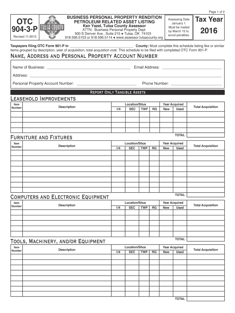 Fillable Online assessor tulsacounty OTC BUSINESS PERSONAL PROPERTY ...